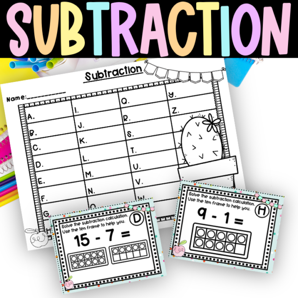 Subtraction with Ten Frames Task Cards Kindergarten 1st Grade | Made By ...