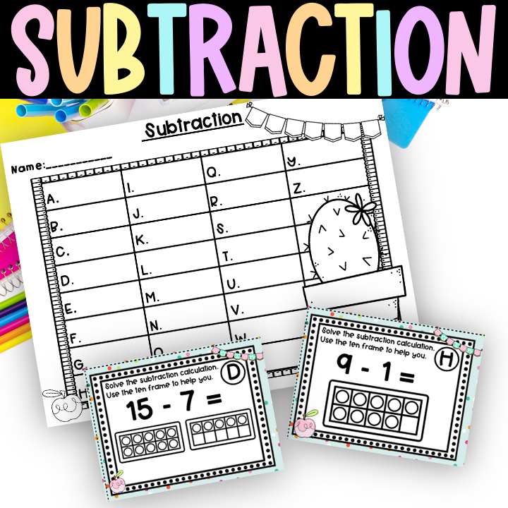 Subtraction with Ten Frames Task Cards Kindergarten 1st Grade | Made By ...