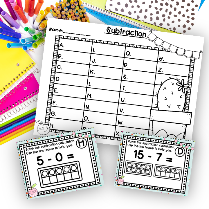 Subtraction with Ten Frames Task Cards Kindergarten 1st Grade | Made By ...