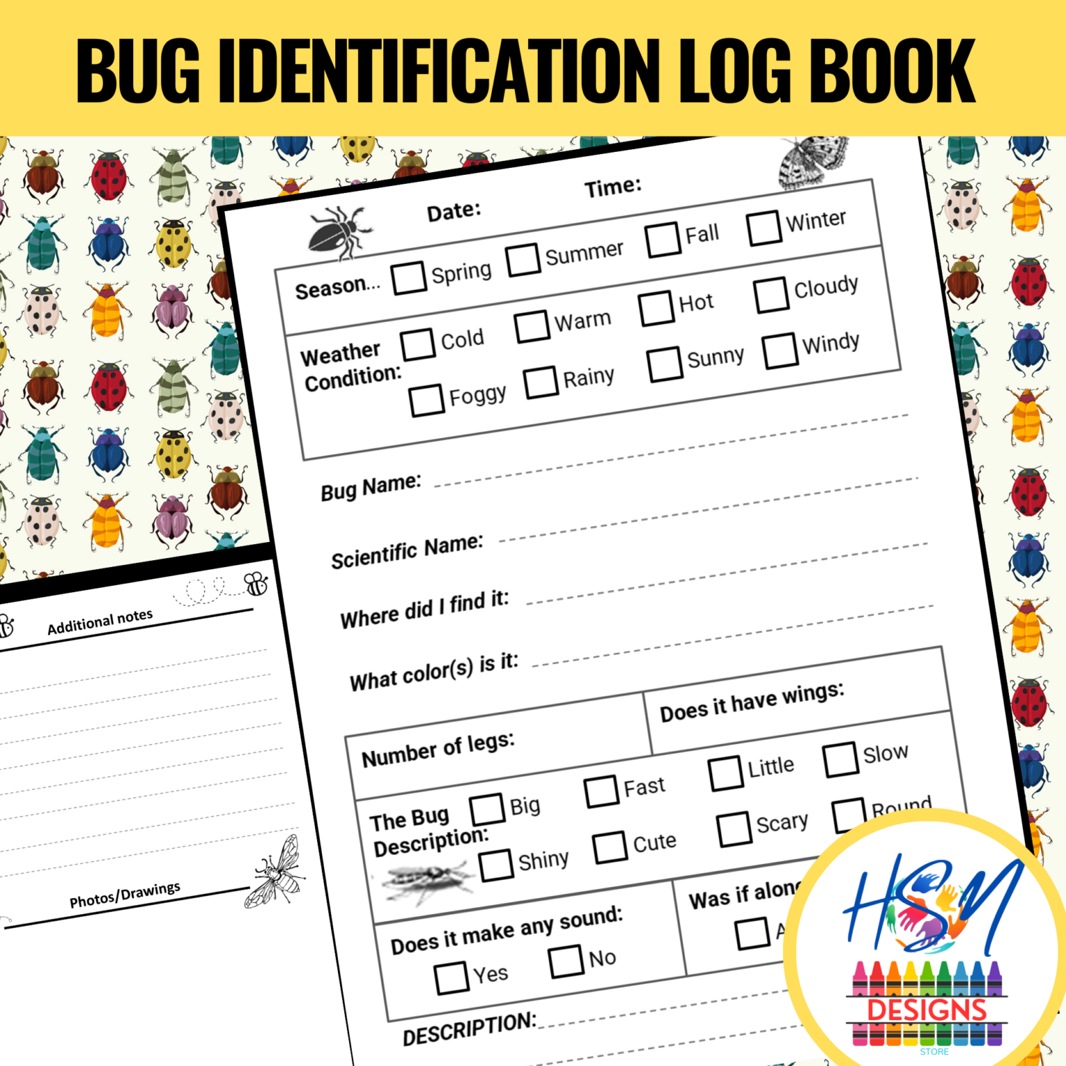 Bug identification log book for kids; project of collecting bugs ...
