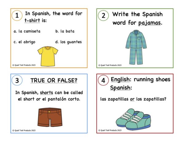 Spanish Task Cards and Flash Cards - Clothing and Shoes - Made By Teachers
