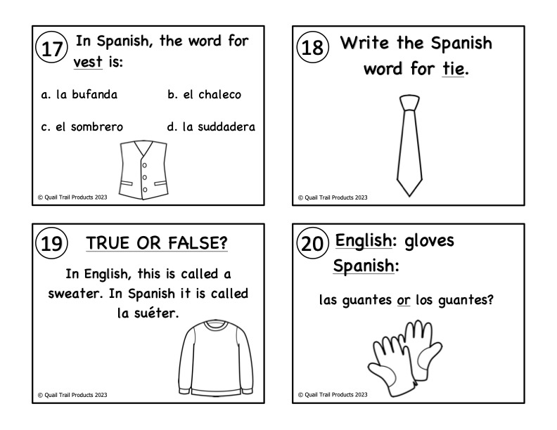 Spanish Task Cards and Flash Cards - Clothing and Shoes | Made By Teachers