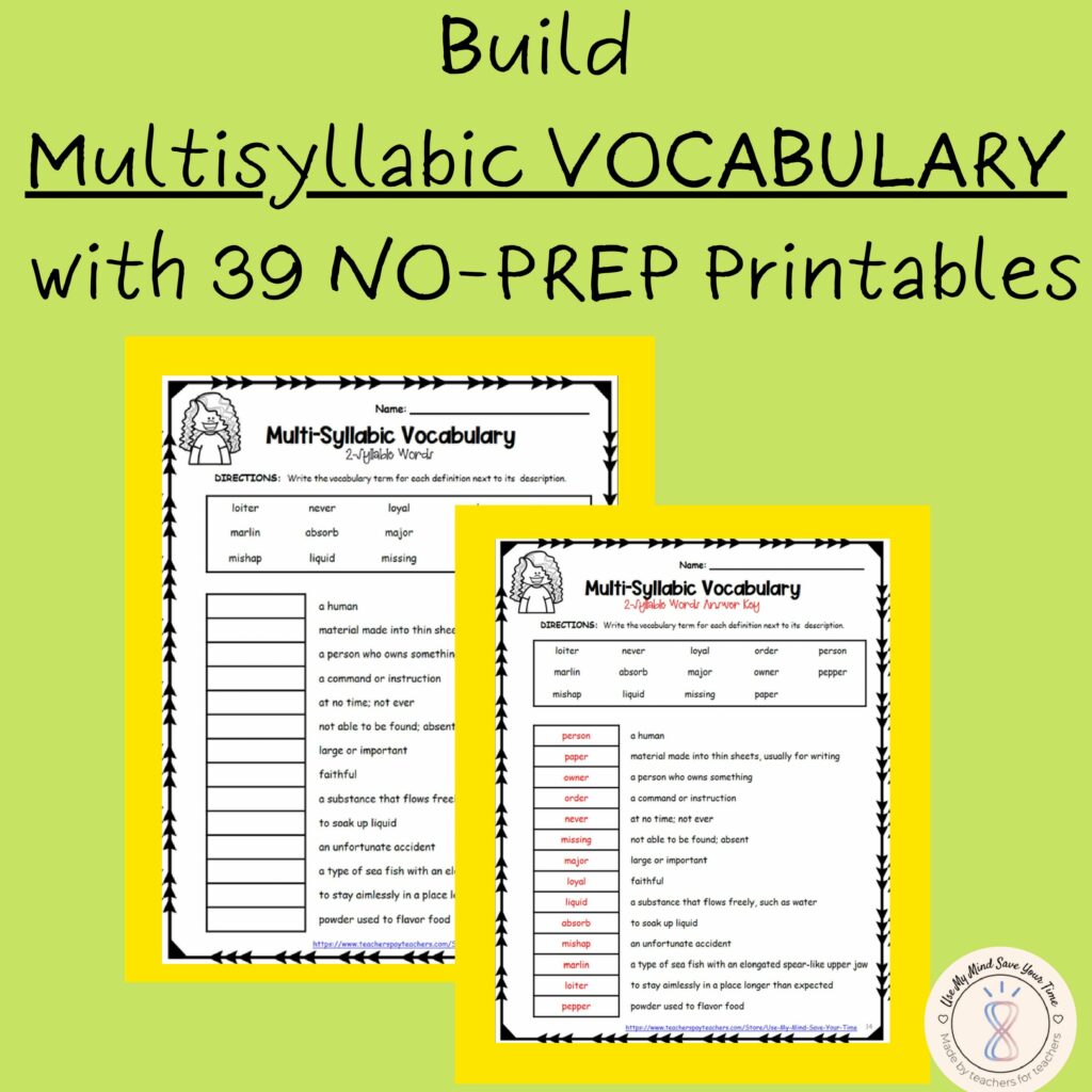 Decoding Multisyllabic Words Fluency & Vocabulary Bundle ...