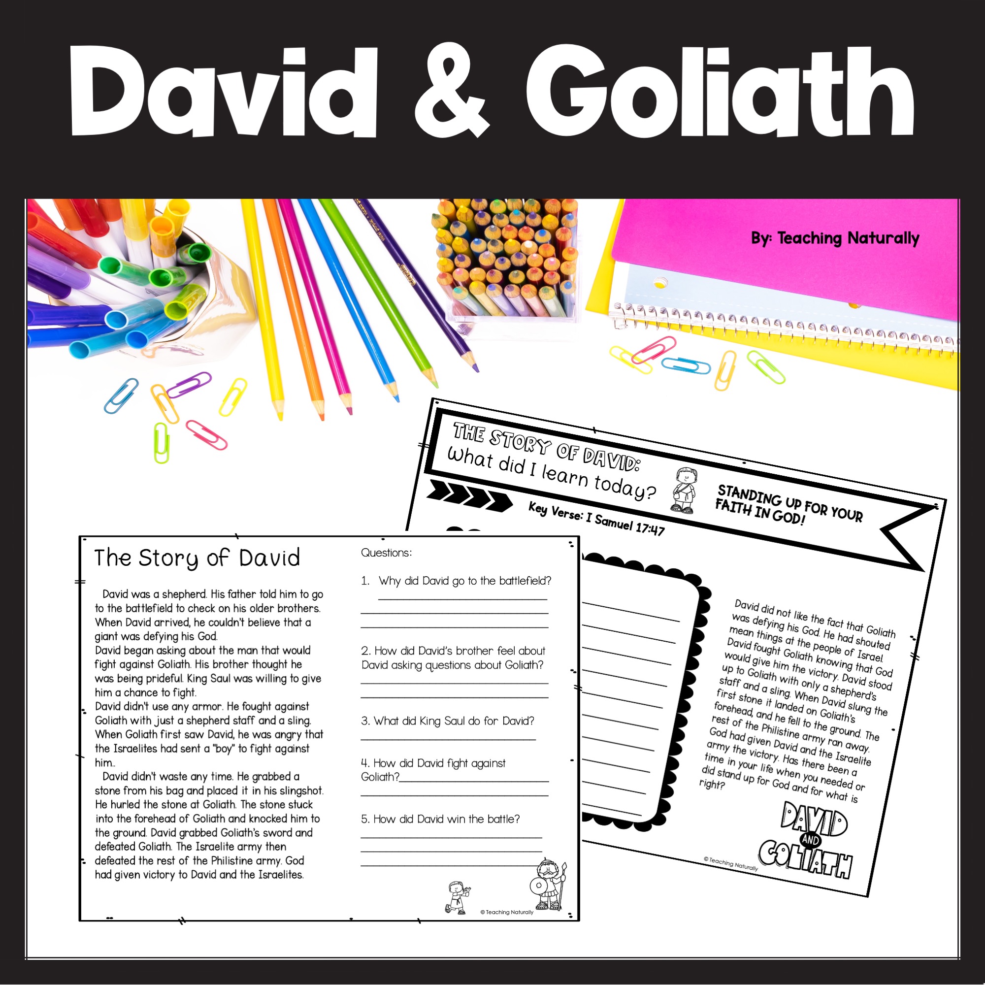 David and Goliath Bible Lesson and Activities Primary Grades | Made By ...