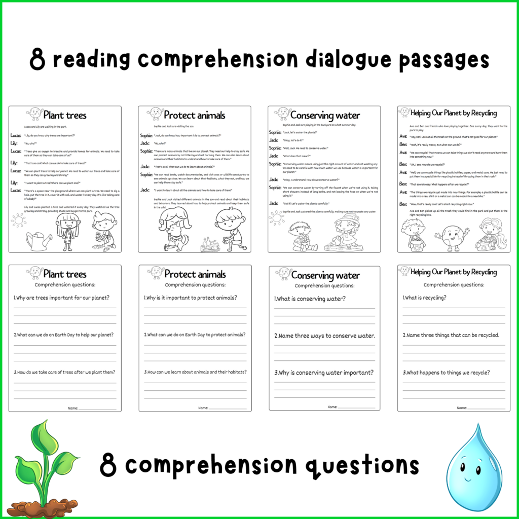 Earth Day reading comprehension, Dialogue passages | Made By Teachers