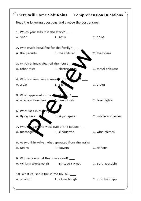 Ray Bradbury "There Will Come Soft Rains" worksheets | Made By Teachers