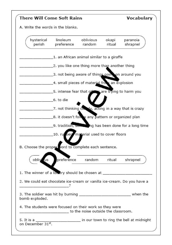 Ray Bradbury "There Will Come Soft Rains" worksheets | Made By Teachers