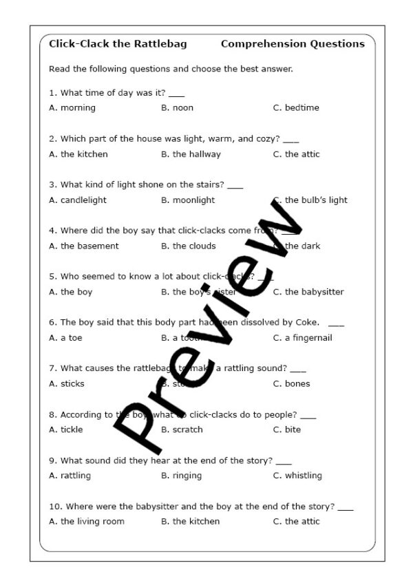 Neil Gaiman "Click-Clack the Rattlebag" worksheets | Made By Teachers