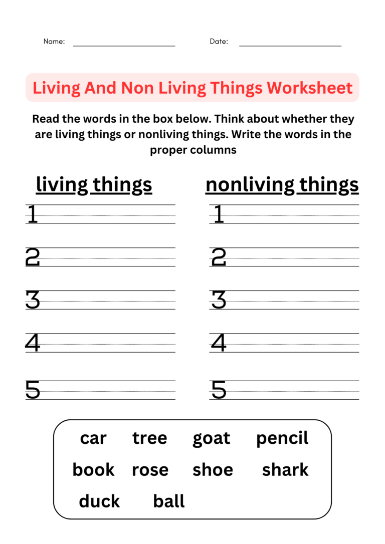 science living and non living things worksheet for grade 1, 2, 3, 4 ...