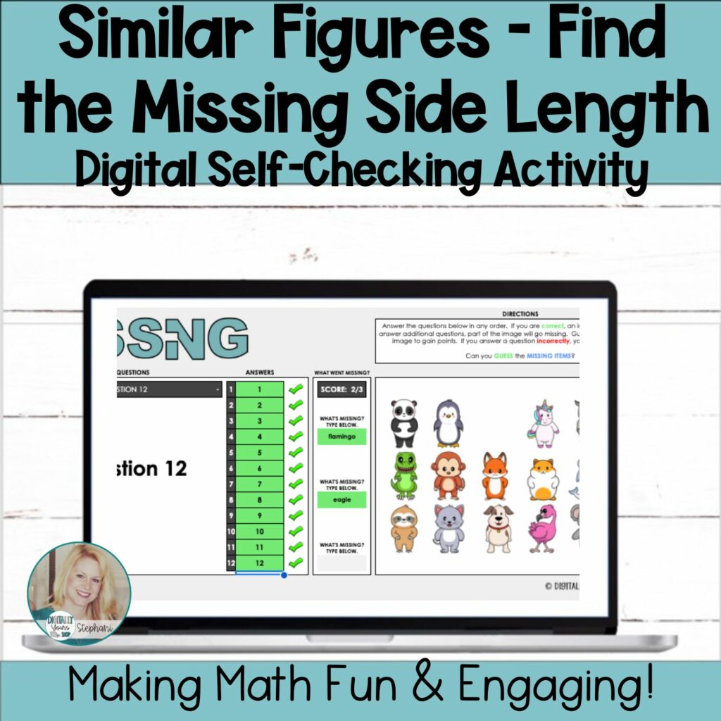 Similar Figures - Find the Missing Side Length - Self-Checking Digital ...