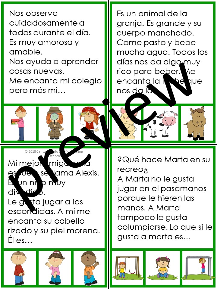 Spanish Reading Riddles | Adivinanzas de Lecturas | Comprensión de ...