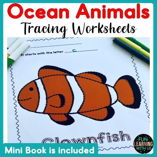 Ocean Animals Picture Tracing & Coloring Fine Motor Worksheets | Made ...