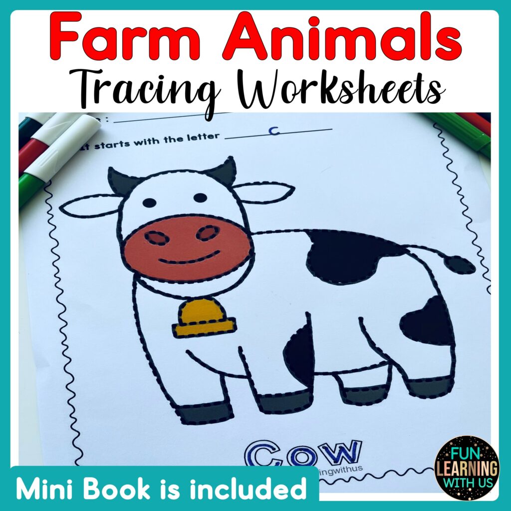 Farm Animals Picture Tracing & Coloring Fine Motor Worksheets | Made By ...