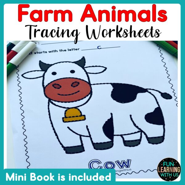 Farm Animals Picture Tracing & Coloring Fine Motor Worksheets | Made By ...
