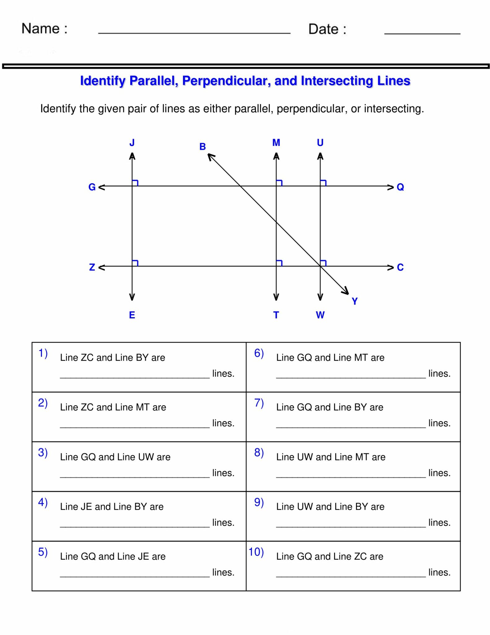 Identifying Parallel, Perpendicular, & Intersecting Lines from a Graph ...