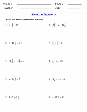 Solving One Step Equations with Fractions Worksheets - Algebra | Made ...