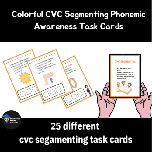 Colorful CVC Segmenting Phonemic Awareness Task Cards | Made By Teachers