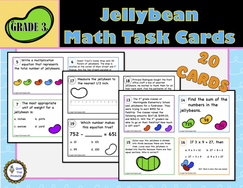 Grade 3 Jellybean Math Task Cards | Made By Teachers