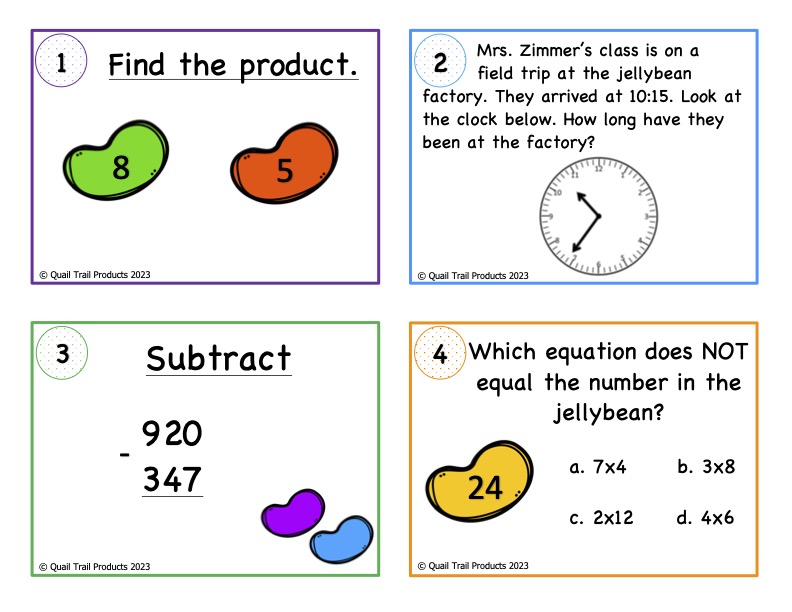 Grade 3 Jellybean Math Task Cards | Made By Teachers