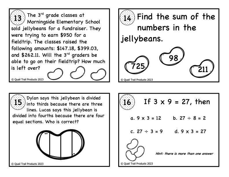 Grade 3 Jellybean Math Task Cards | Made By Teachers