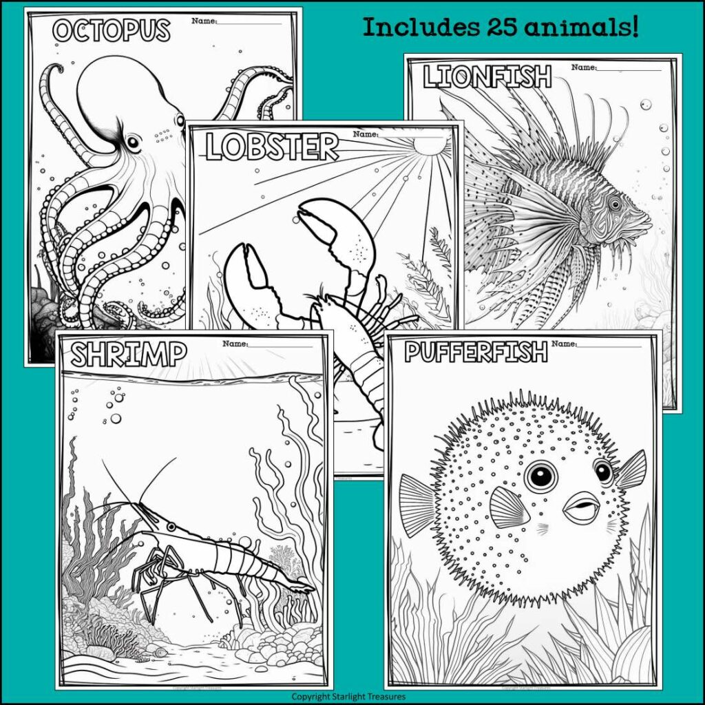 Ocean Animals Research Posters, Coloring Pages - Animal Research ...