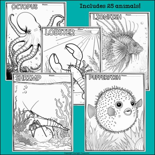 Ocean Animals Research Posters, Coloring Pages - Animal Research ...