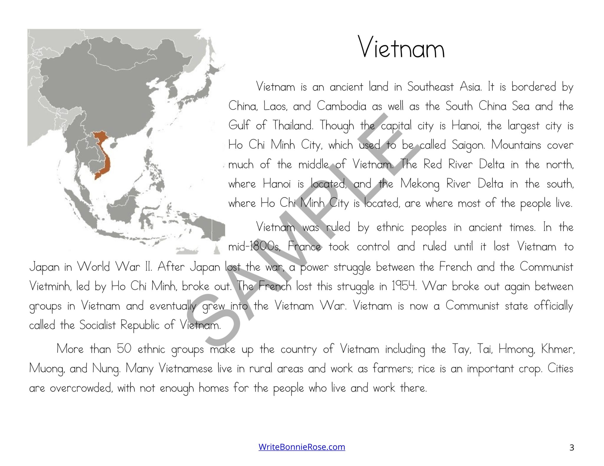 My Book About Vietnam with Cursive Copywork | Made By Teachers