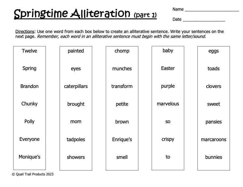 Springtime Alliteration Worksheets | Made By Teachers