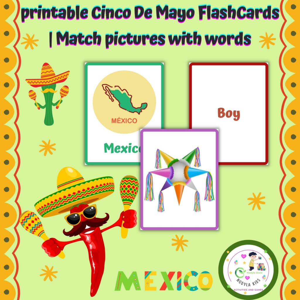 printable Cinco De Mayo FlashCards | Match pictures with words | Made ...