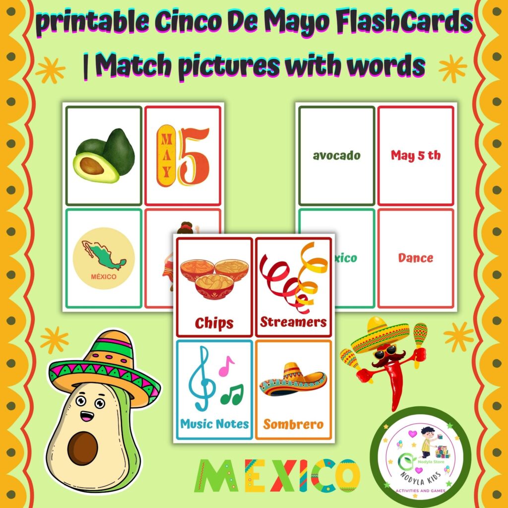 printable Cinco De Mayo FlashCards | Match pictures with words | Made ...