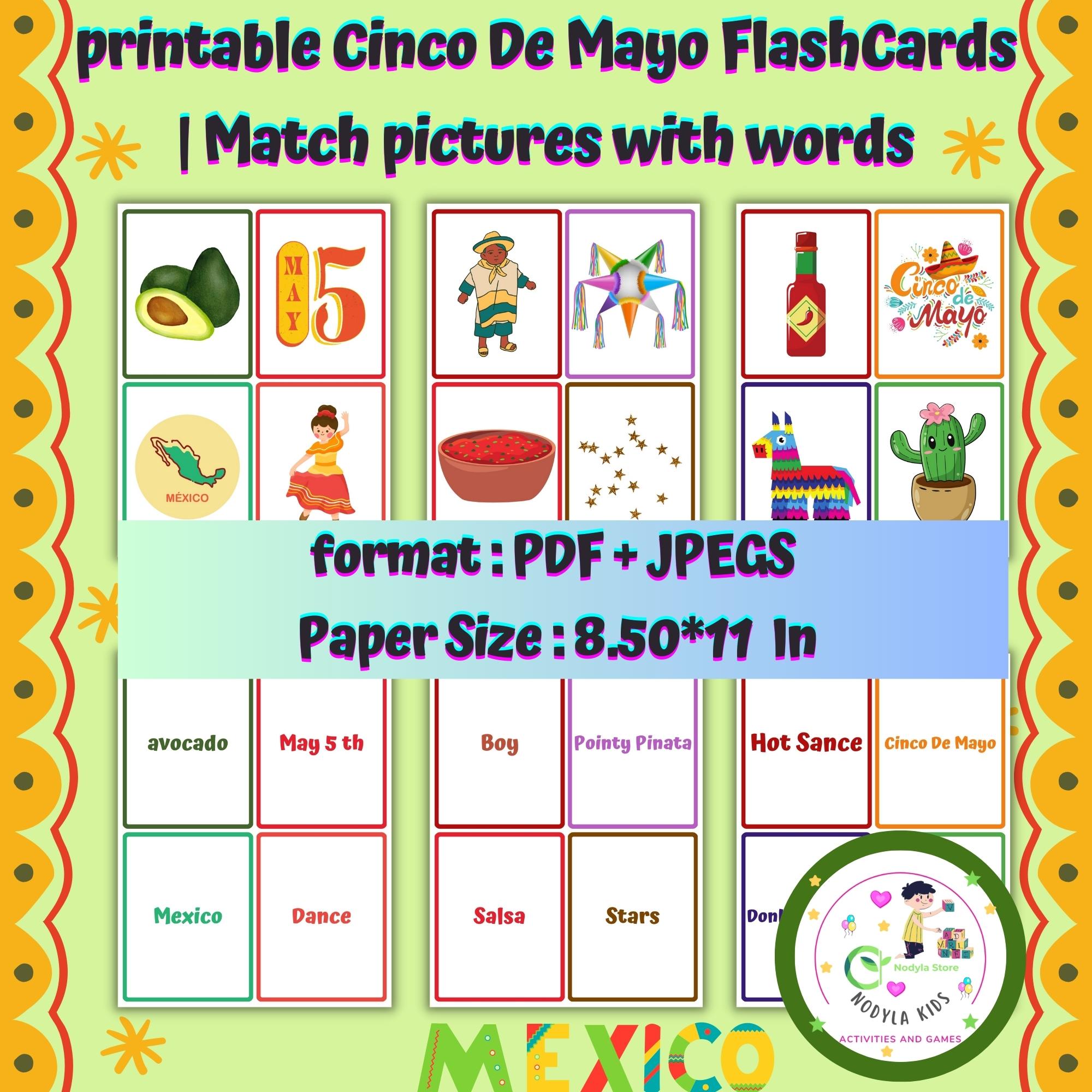 printable Cinco De Mayo FlashCards | Match pictures with words | Made ...