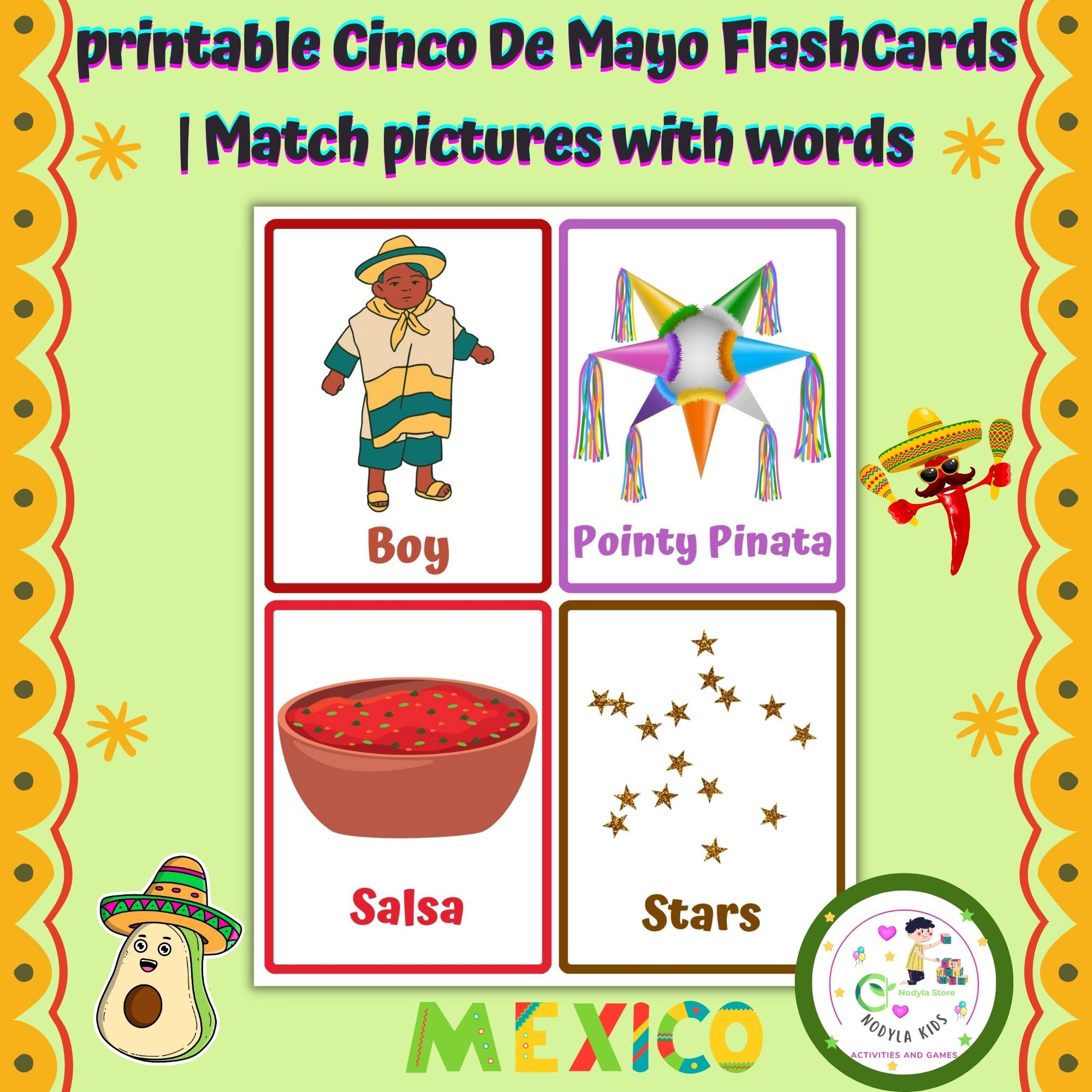 printable Cinco De Mayo FlashCards | Match pictures with words | Made ...