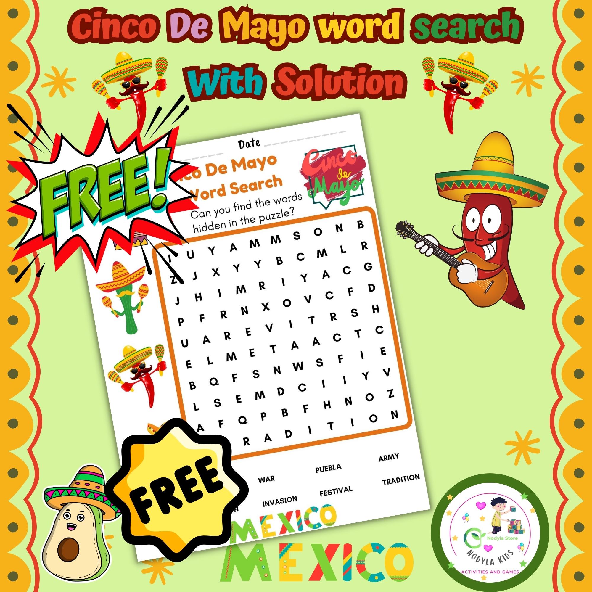 Cinco De Mayo word search With Solution | Cinco De Mayo Activities ...