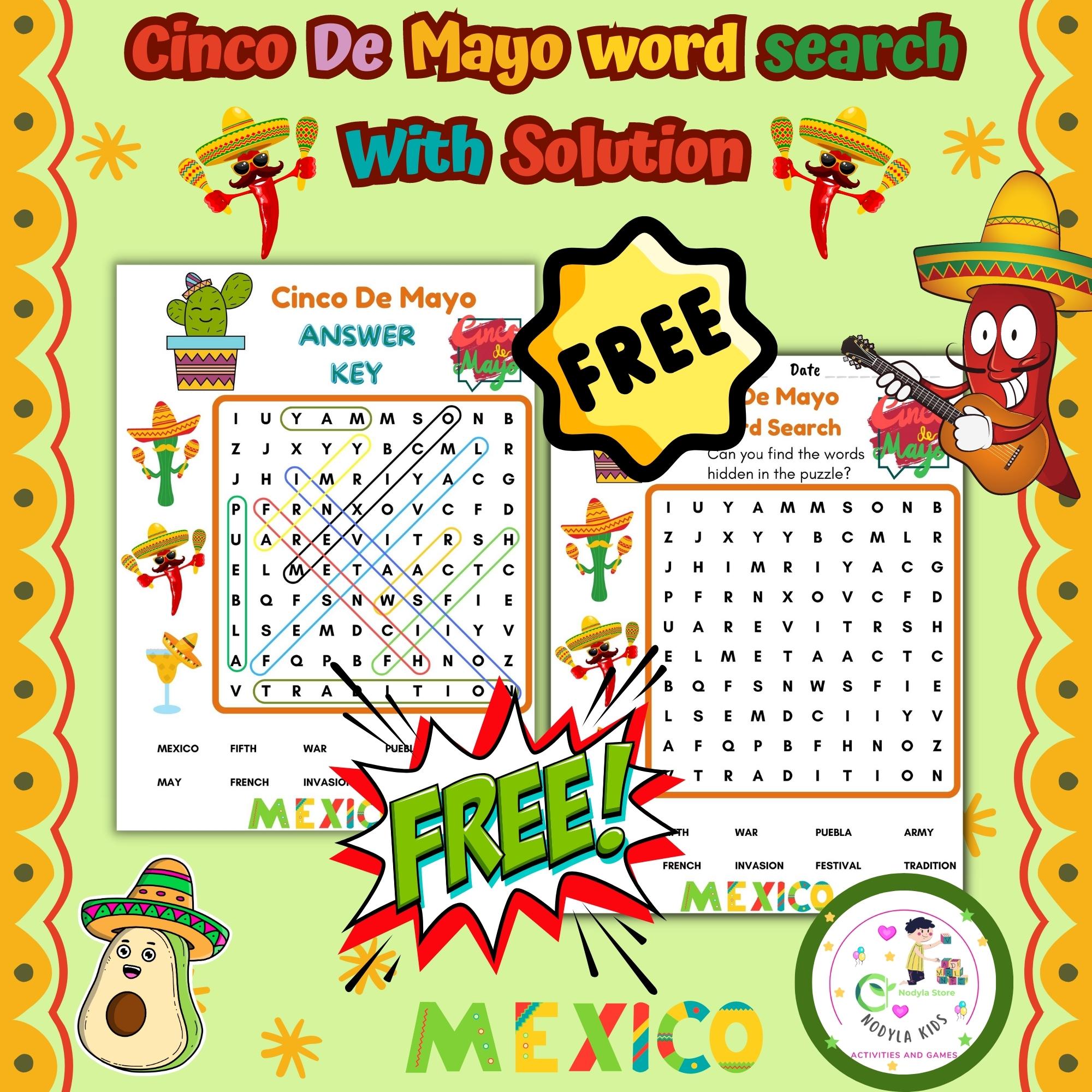 Cinco De Mayo word search With Solution | Cinco De Mayo Activities ...