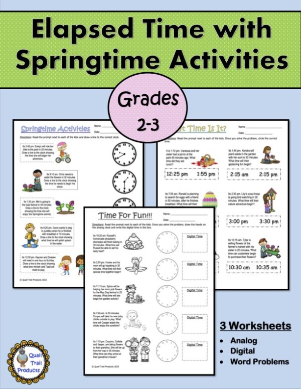 Elapsed Time Worksheets - Spring Theme | Made By Teachers
