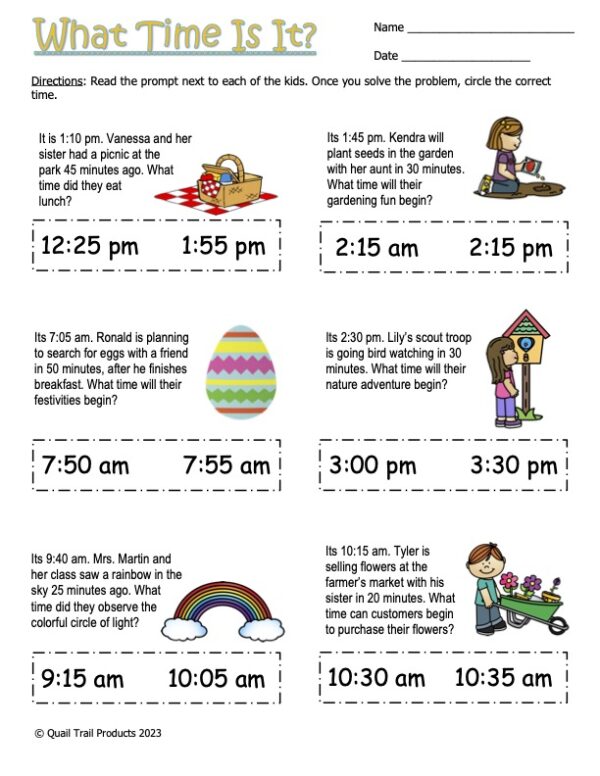 Elapsed Time Worksheets - Spring Theme - Made By Teachers