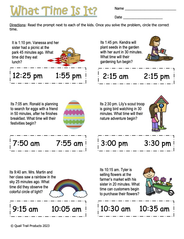 Elapsed Time Worksheets - Spring Theme | Made By Teachers