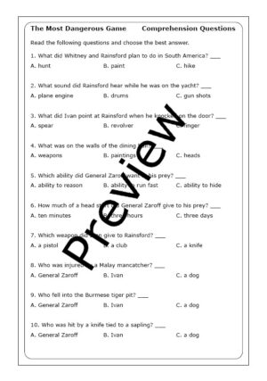 Richard Connell "The Most Dangerous Game" worksheets | Made By Teachers