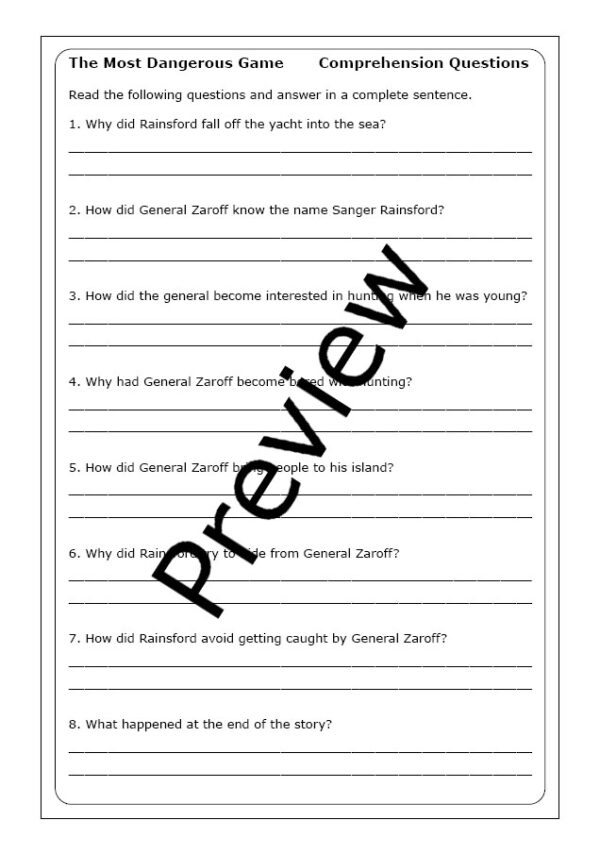 Richard Connell "The Most Dangerous Game" worksheets | Made By Teachers