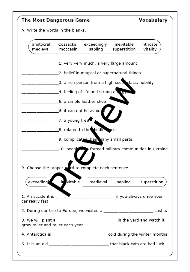 Richard Connell "The Most Dangerous Game" worksheets | Made By Teachers