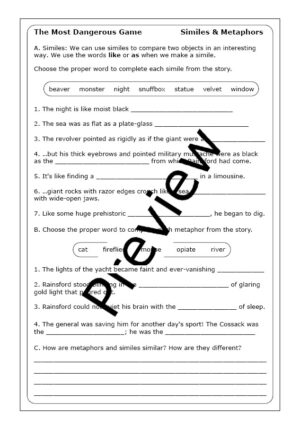 Richard Connell "The Most Dangerous Game" worksheets | Made By Teachers