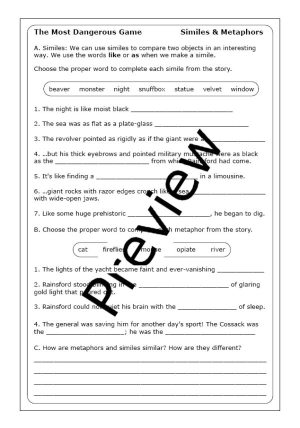 Richard Connell "The Most Dangerous Game" worksheets | Made By Teachers
