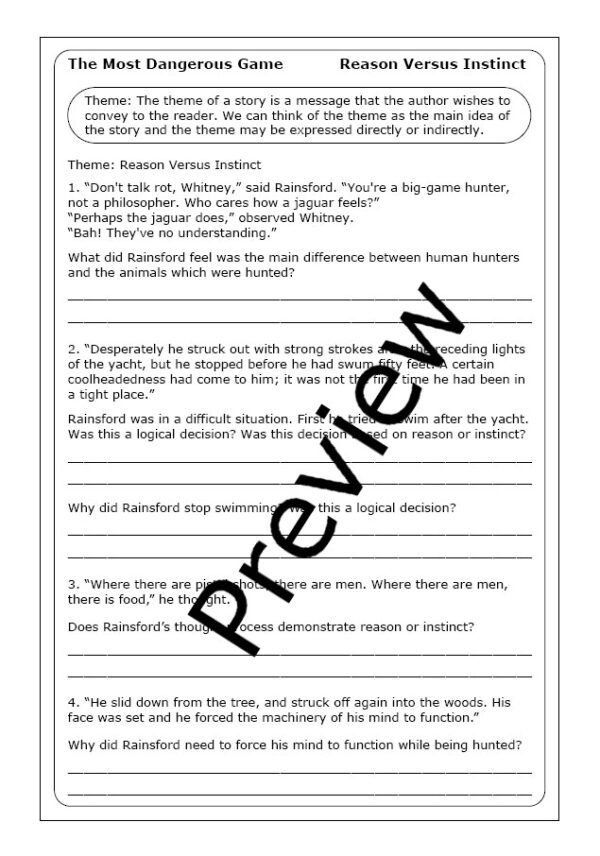 Richard Connell "The Most Dangerous Game" worksheets | Made By Teachers