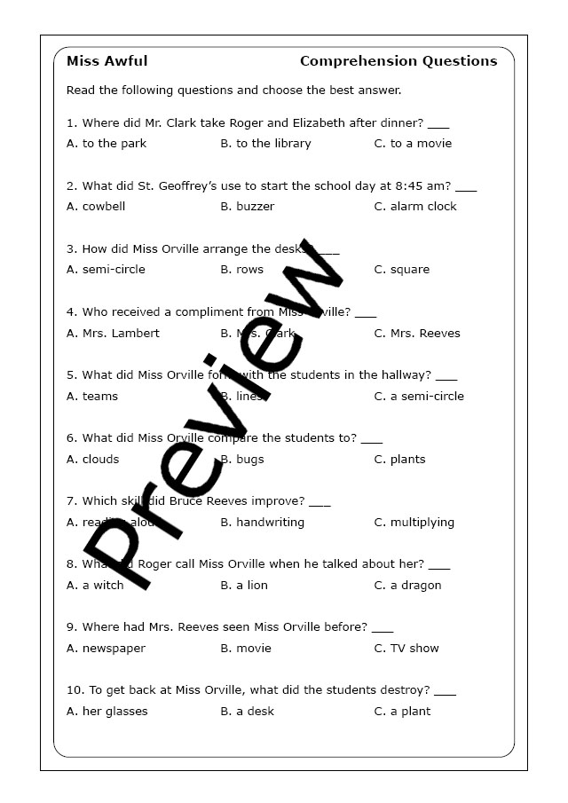 Arthur Cavanaugh "Miss Awful" worksheets | Made By Teachers