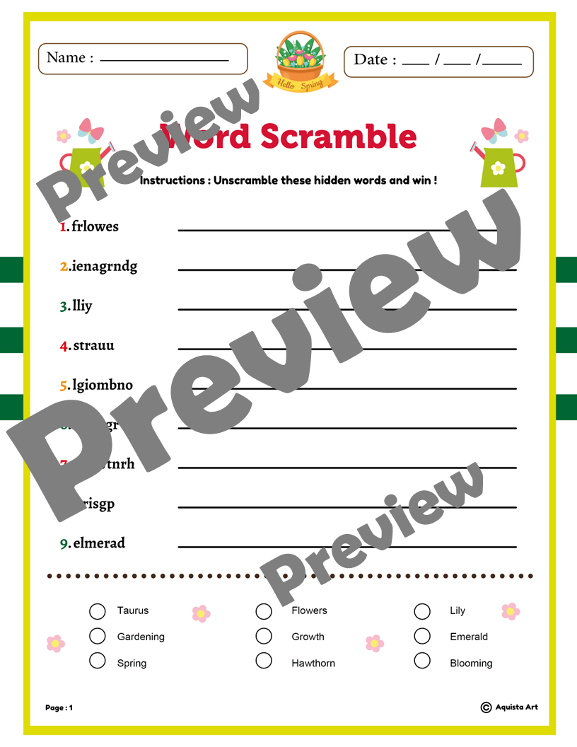 Spring Word Scramble Worksheets: Fun and Engaging Vocabulary Practice ...