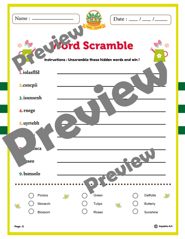 Spring Word Scramble Worksheets: Fun and Engaging Vocabulary Practice ...
