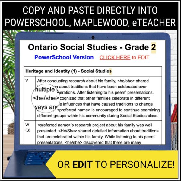 Social Studies Report Card Comments - Ontario and BC Grade 2 - EDITABLE ...