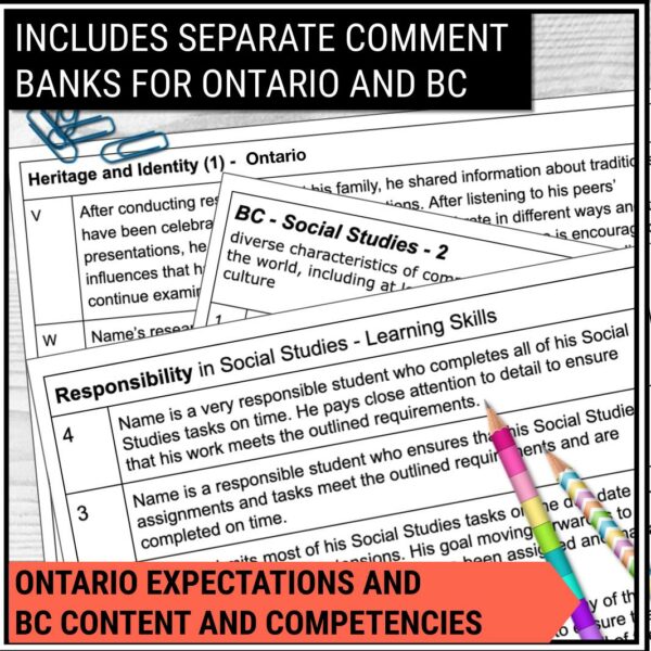 Social Studies Report Card Comments - Ontario and BC Grade 2 - EDITABLE ...