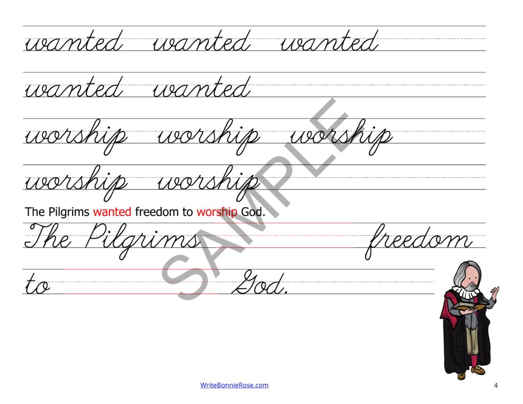 Handwriting Practice with the Pilgrims-Cursive | Made By Teachers