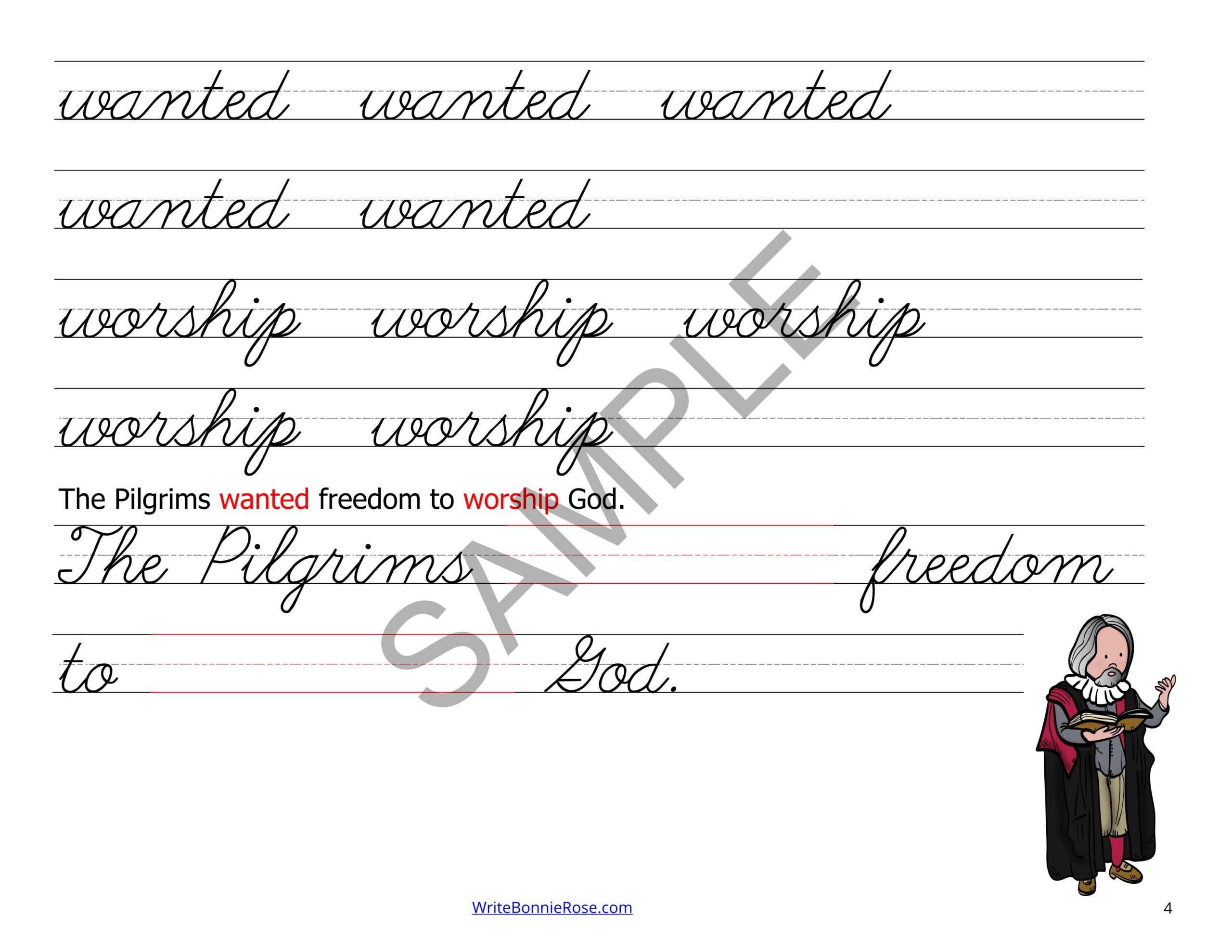 Handwriting Practice with the Pilgrims-Cursive | Made By Teachers